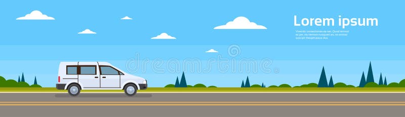 Mini Van Car on Road Banner Flat Stock Vector - Illustration of mail ...