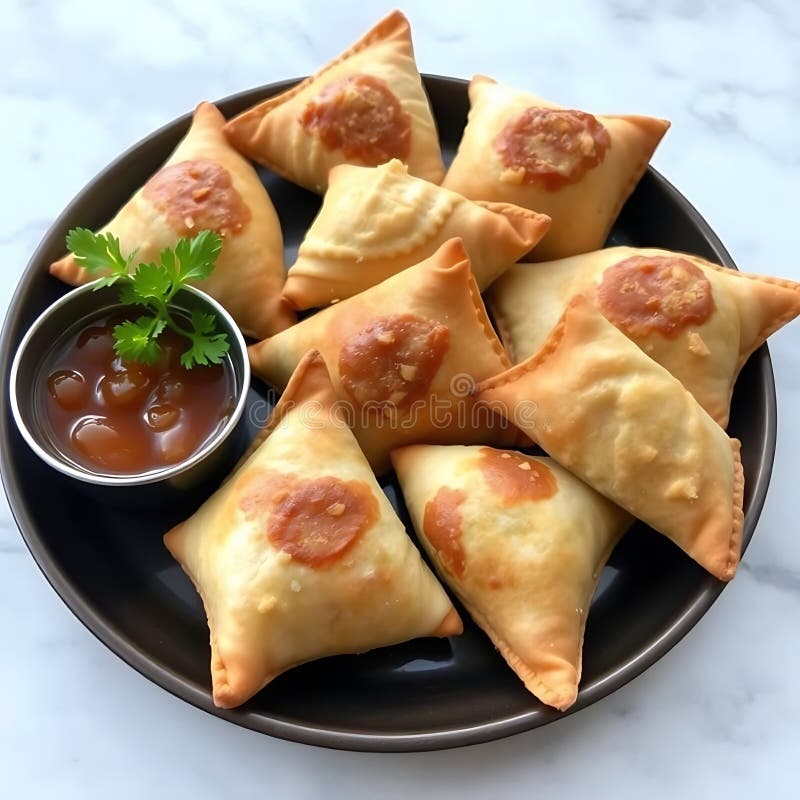 Mini Vegetable Samosas with a Crispy Golden Crust Served with a Side of ...