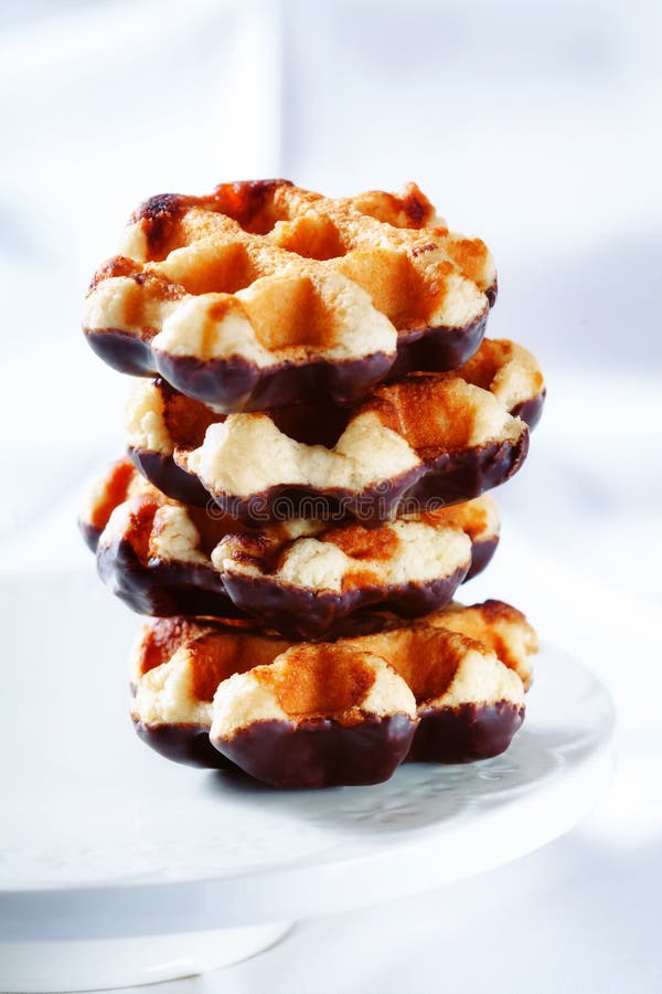 Mini Waffles Dipped in Chocolate Stock Image - Image of party ...