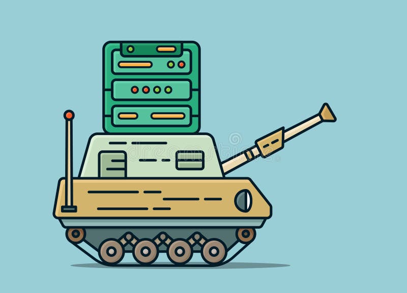 Mini War Tank Car Carrying a Secure Data Server on the Top, Minimalist ...