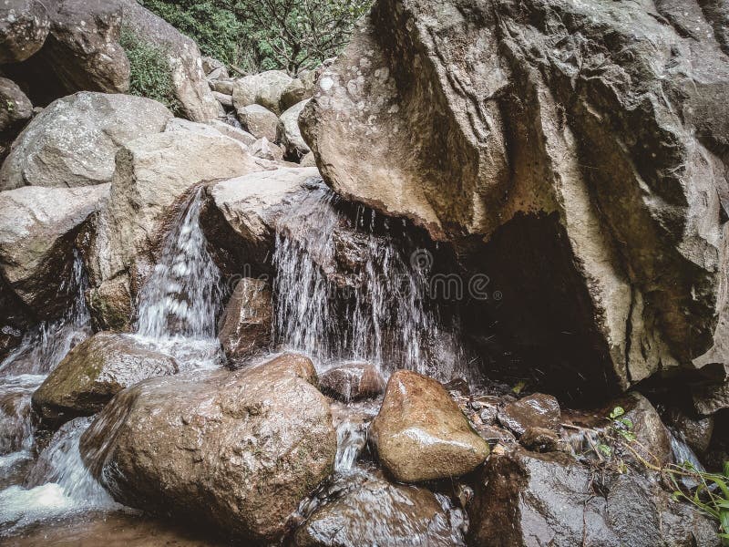 Mini Waterfall with Big Rock Stock Photo - Image of geology, rock ...