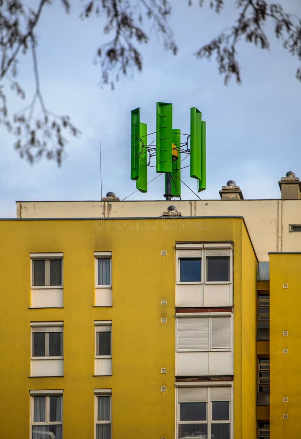 Mini Wind Power Plant on Panel House Roof Stock Photo - Image of home ...