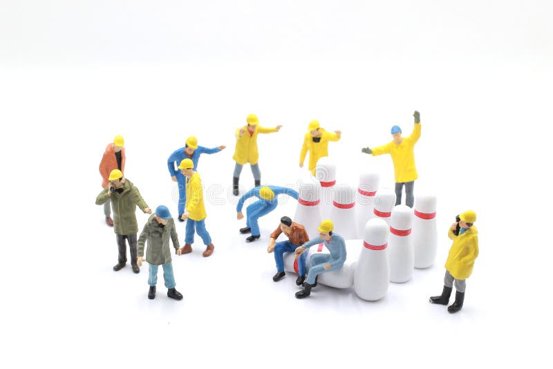 The Mini Worker of Figure with Bowling Pins Stock Photo - Image of ...