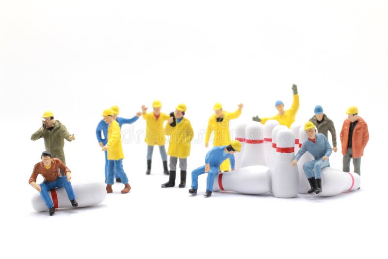 The Mini Worker of Figure with Bowling Pins Stock Photo - Image of ...