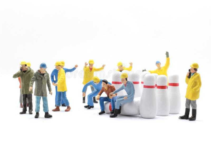The Mini Worker of Figure with Bowling Pins Stock Photo - Image of ...