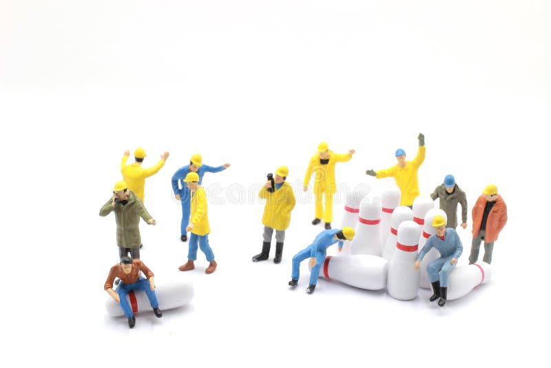 The Mini Worker of Figure with Bowling Pins Stock Image - Image of pins ...