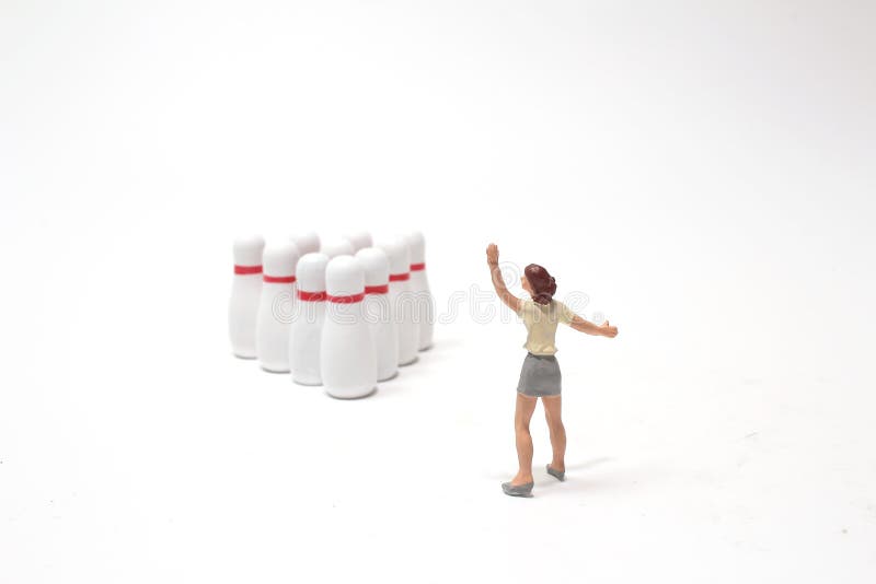 A Mini Worker of Figure with Bowling Pins Stock Image - Image of ...