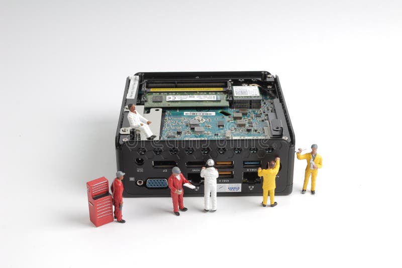 The Mini of Workers on Computer Mother Board Stock Photo - Image of ...