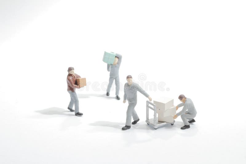 Mini Workers of Contemporary Worker with Packed Box Stock Image - Image ...
