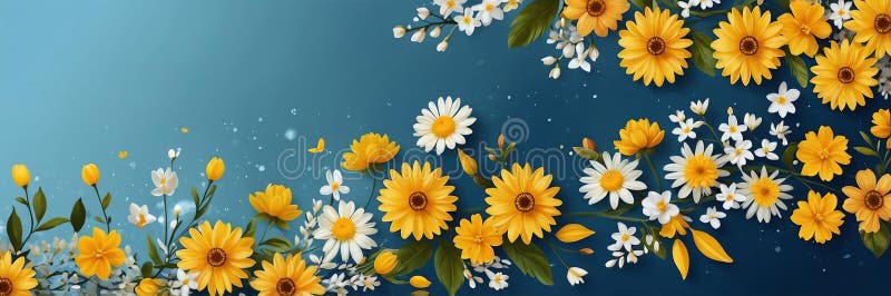 Mini Yellow Flowers Theme Border and Blue Ai Generated Stock ...
