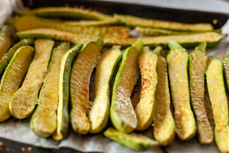Mini Zucchini Roasted with Parmesan Cheese, Closeup Stock Image - Image ...
