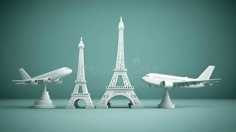 Miniature Airplanes and Eiffel Tower Models in White Stock Image ...