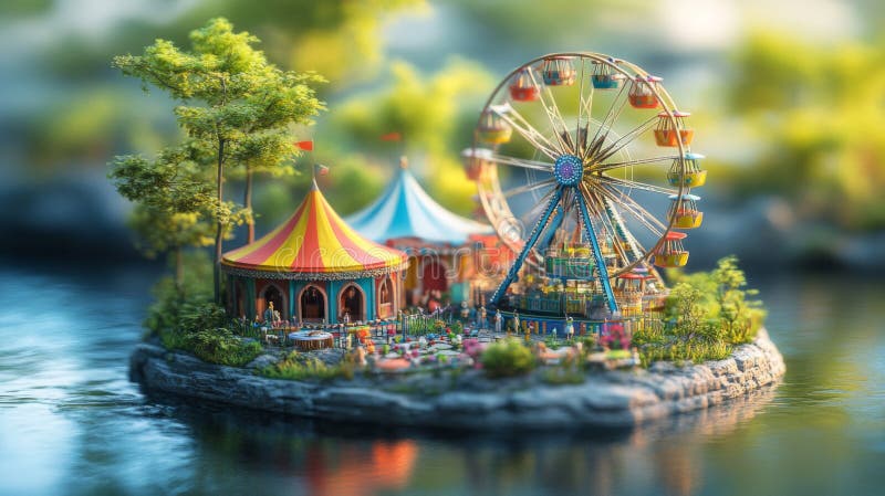 Miniature Amusement Park on Island Stock Illustration - Illustration of ...