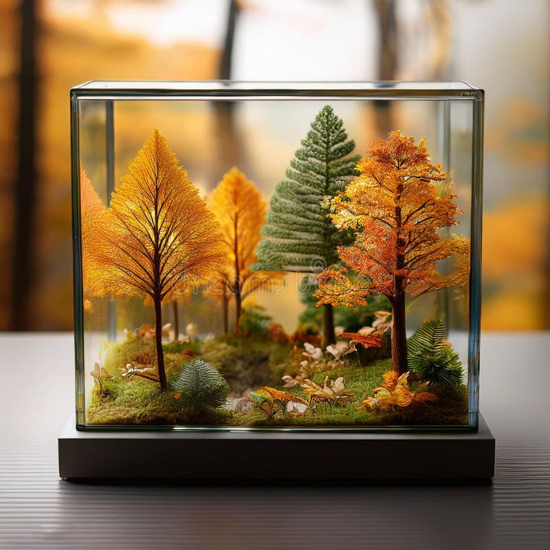 Miniature Autumn Forest in a Glass Case Stock Illustration ...