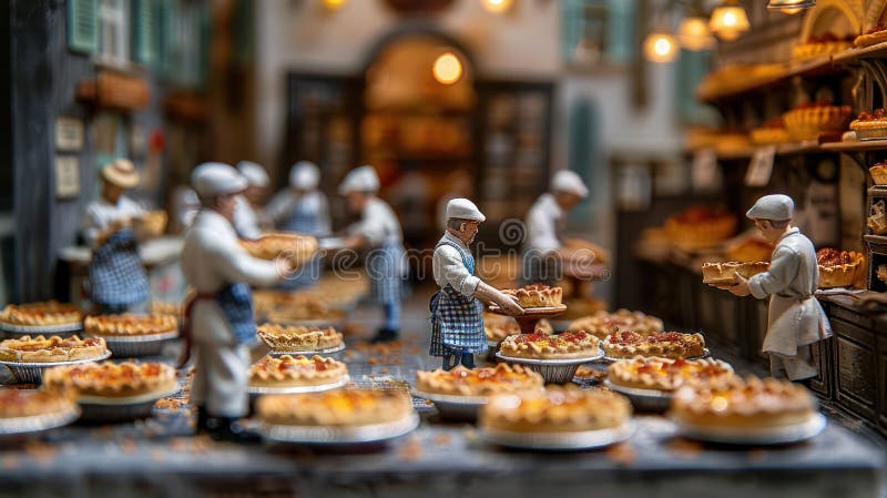 Miniature Bakers Preparing Delicious Fruit Pies in a Charming Bakery ...