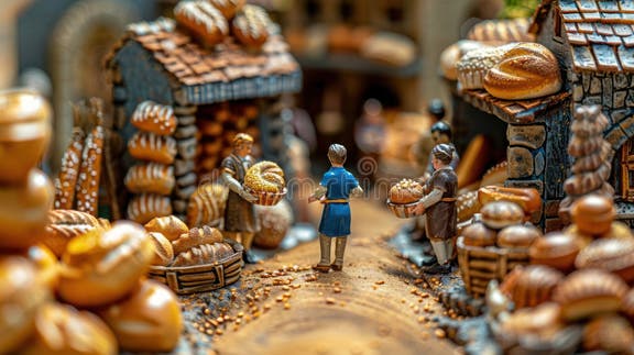 Medieval Bakery Miniature Scene: Artisans Selling Fresh Bread Stock ...
