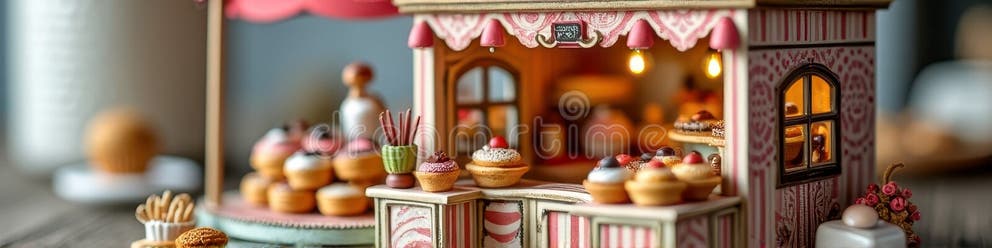 Miniature Bakery Stand with Pastries and Warm Lighting in Cozy Setting ...