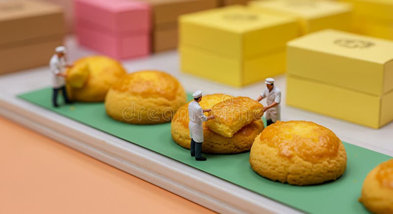 Miniature Baking Crew Meticulously Assembling Pineapple Tarts, Quality ...