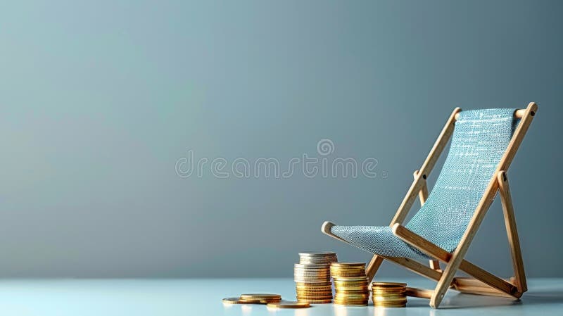 A Miniature Beach Chair is Placed on Top of a Stack of Coins ...