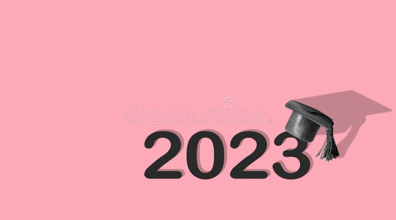 Miniature Black Graduated Cap and Numbers 2023 on Pink Background ...