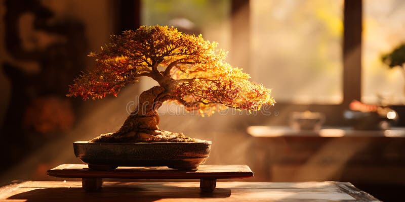 Miniature Bonsai Tree Zen Garden Peaceful Scene Stock Illustration ...