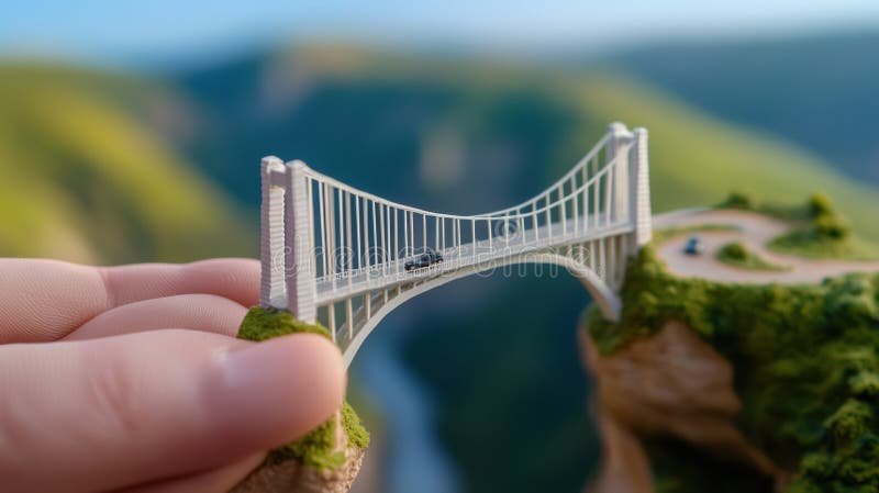 A Miniature Bridge Over a Small Stream with Mountains in the Background ...