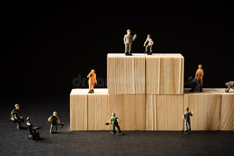 Miniature Builder Figures with Wooden Blocks Stock Image - Image of ...