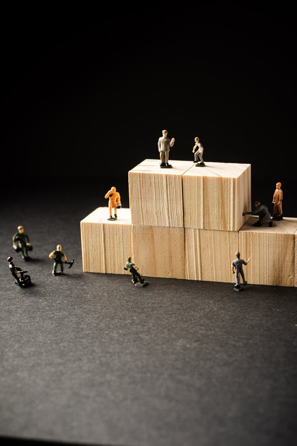 Miniature Builder Figures with Wooden Blocks Stock Photo - Image of ...