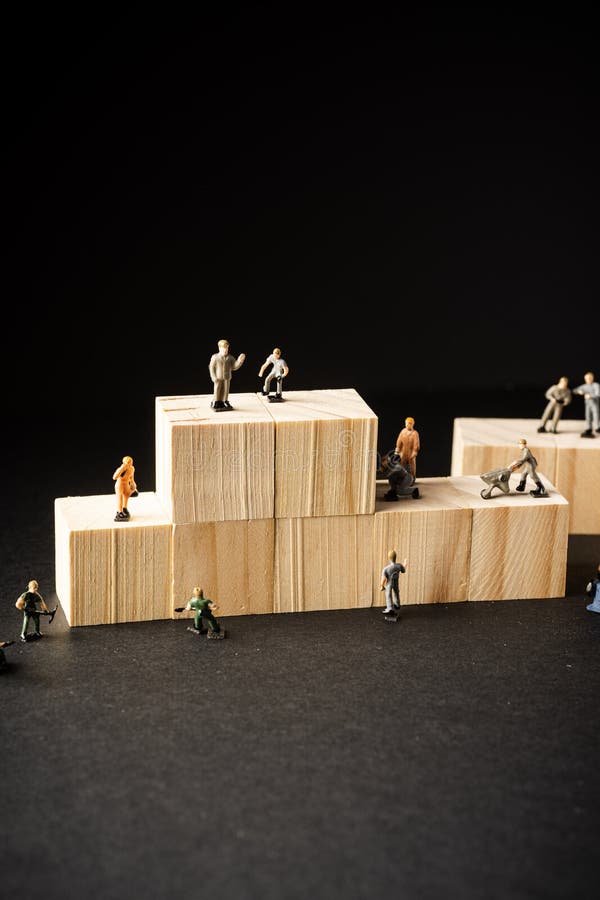 Miniature Builder Figures with Wooden Blocks Stock Image - Image of ...
