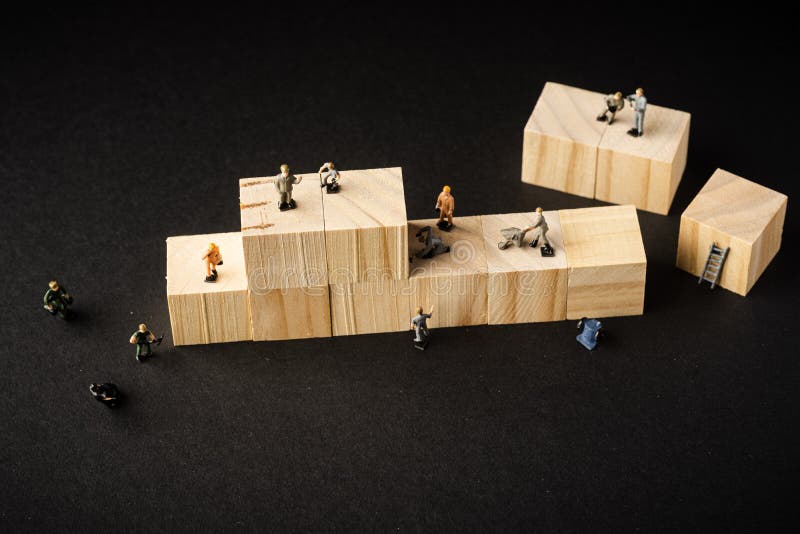 Miniature Builder Figures with Wooden Blocks Stock Image - Image of ...
