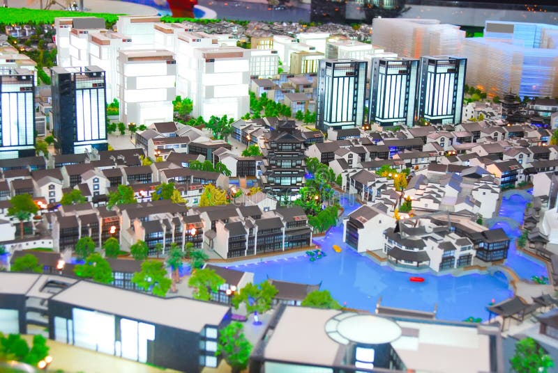 Miniature Buildings with Light Stock Photo - Image of buildings ...