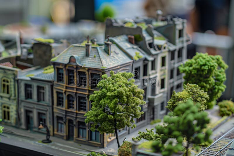Miniature Buildings with Small Trees in a Tabletop Setup Stock Photo ...