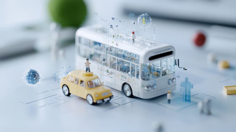 Smart City Transportation Miniature Bus and Car with Digital Overlay ...