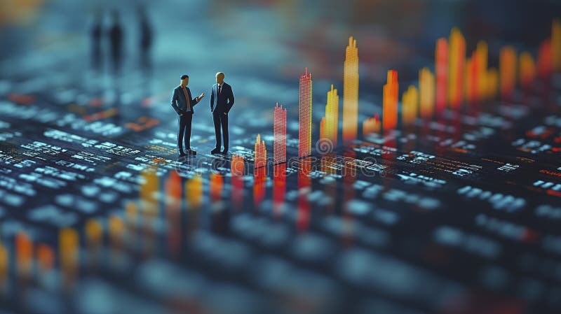 Miniature Business Figures Analyzing Rising Graph on Digital Screen ...