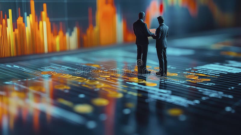 Miniature Business Figures Analyzing Rising Graph on Digital Screen ...