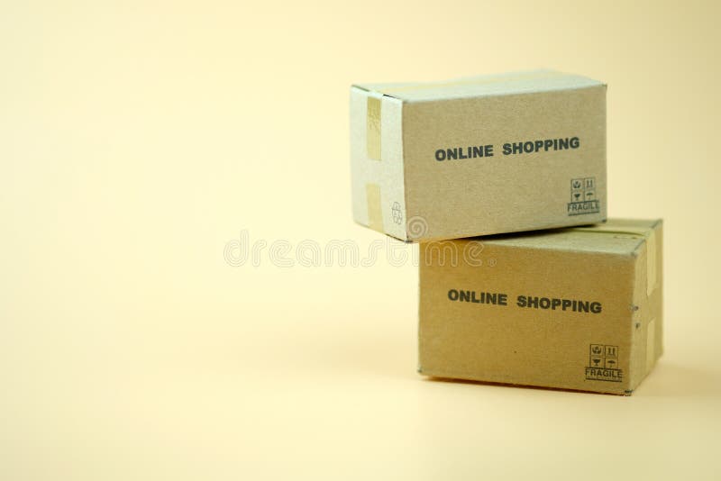 Miniature Cardboard Boxes. Concept of Online Shopping Stock Image ...