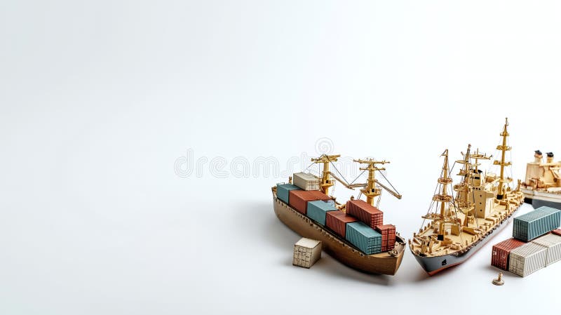 Miniature Cargo Ships and Shipping Containers Stock Illustration ...