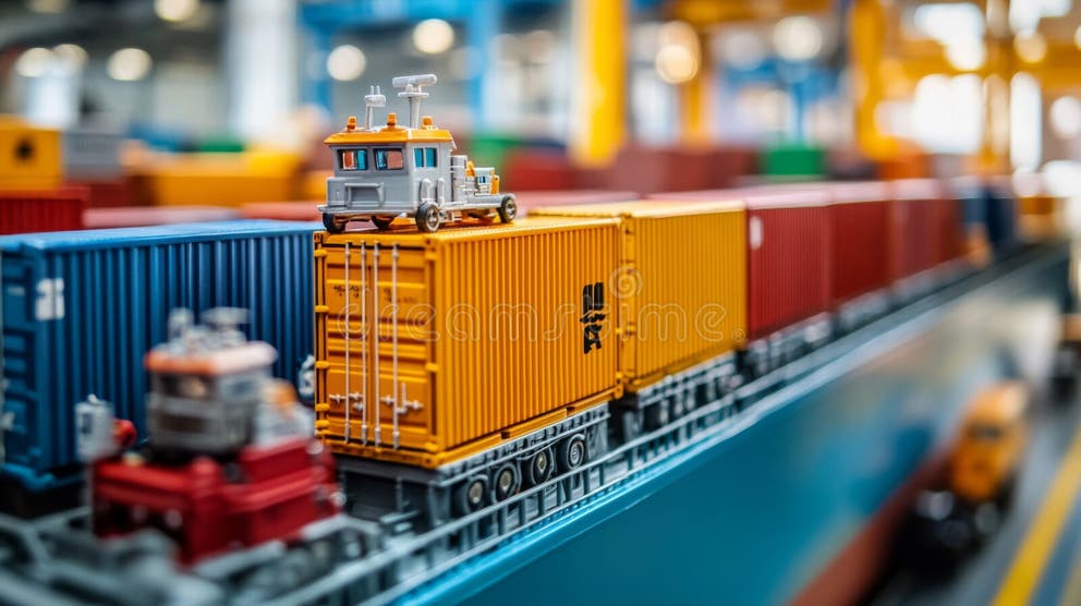 Miniature Cargo Train with Containers and Tugboat Stock Illustration ...