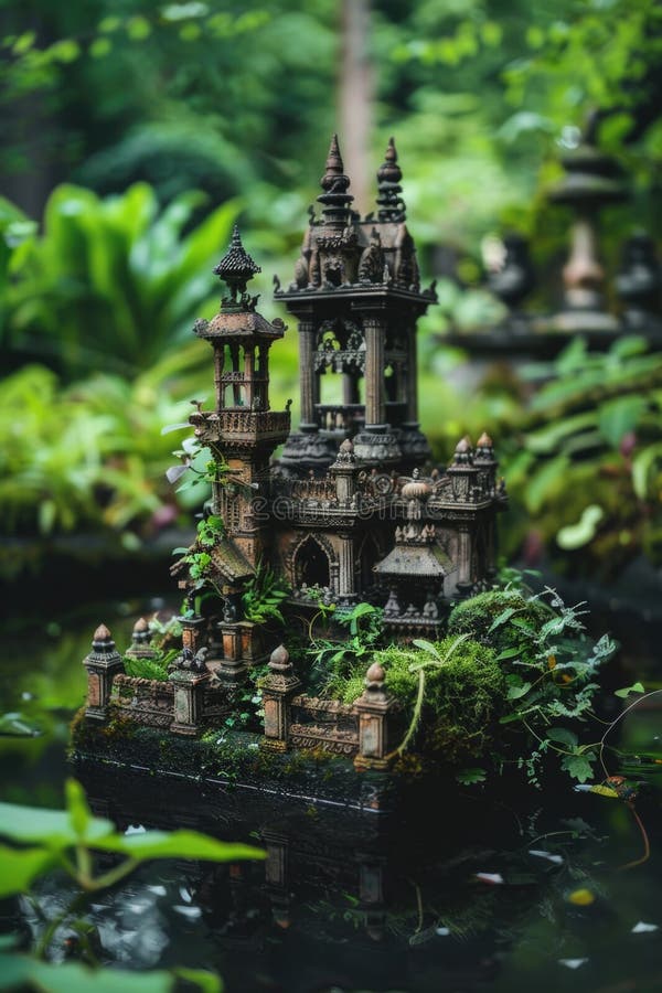 Miniature castle on pond stock image. Image of tiny - 374824633