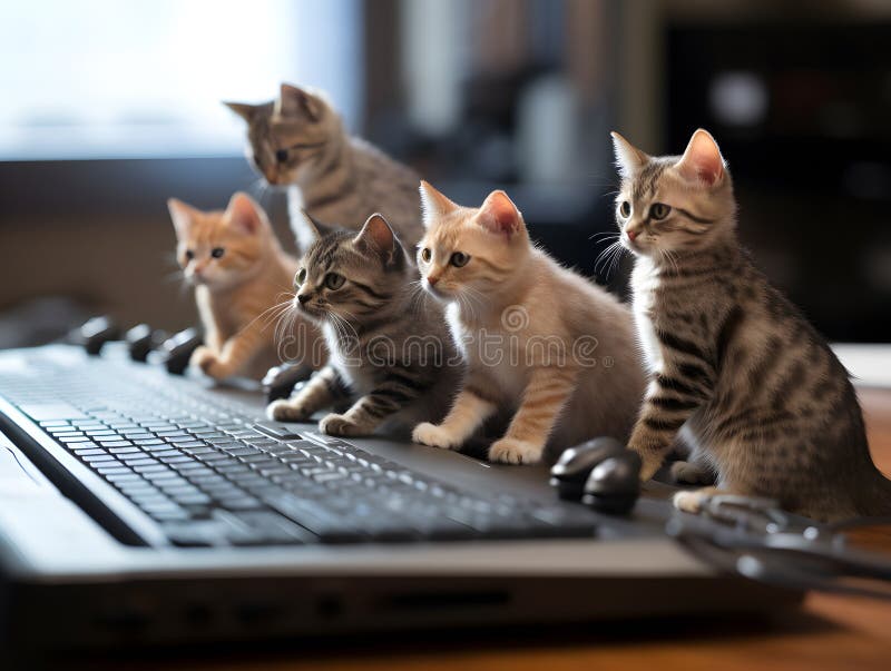 Miniature Cats and Computer, Generative Ai Stock Illustration ...