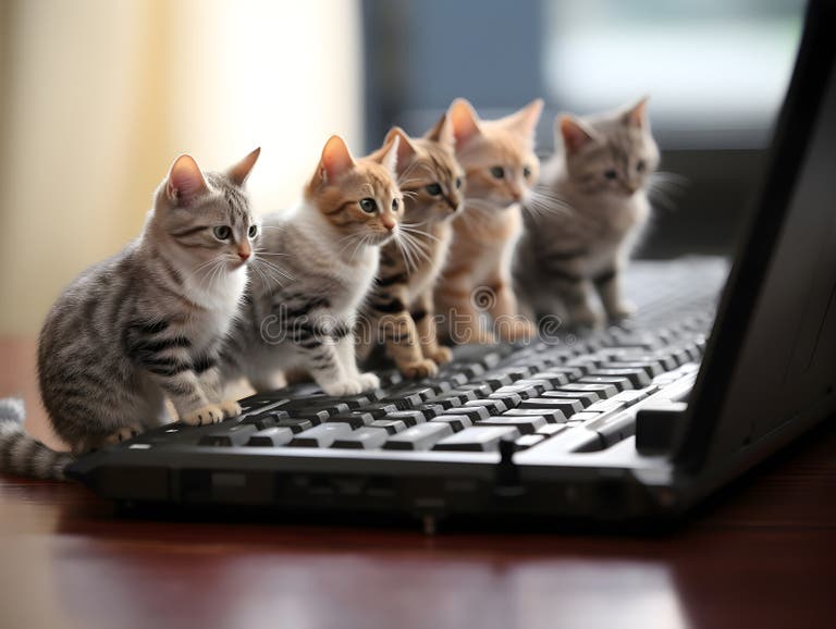 Miniature Cats and Computer, Generative Ai Stock Illustration ...