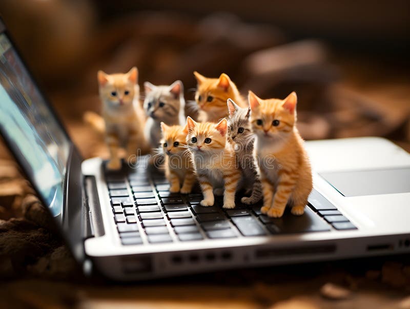 Miniature Cats and Computer, Generative Ai Stock Illustration ...