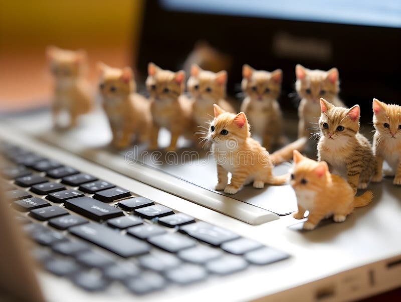 Miniature Cats and Computer, Generative Ai Stock Illustration ...