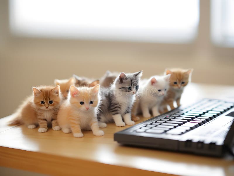 Miniature Cats and Computer, Generative Ai Stock Illustration ...