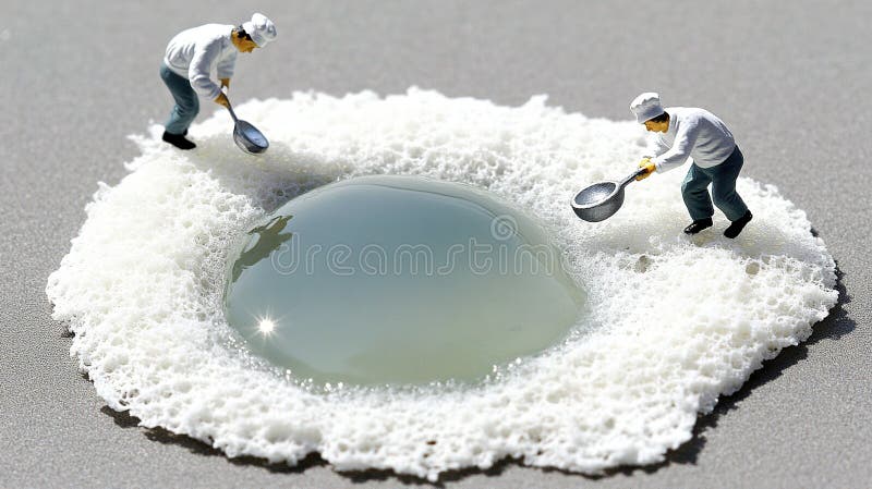 Miniature Chefs Cooking Egg-shaped Dish Outdoors Stock Photo - Image of ...