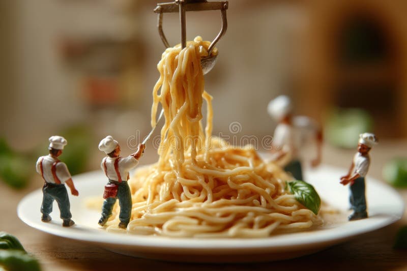Miniature Chefs Preparing Delicious Italian Spaghetti Dish Stock Image ...