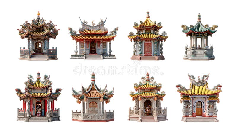 Miniature Chinese Temples on Transparent Background Stock Illustration ...