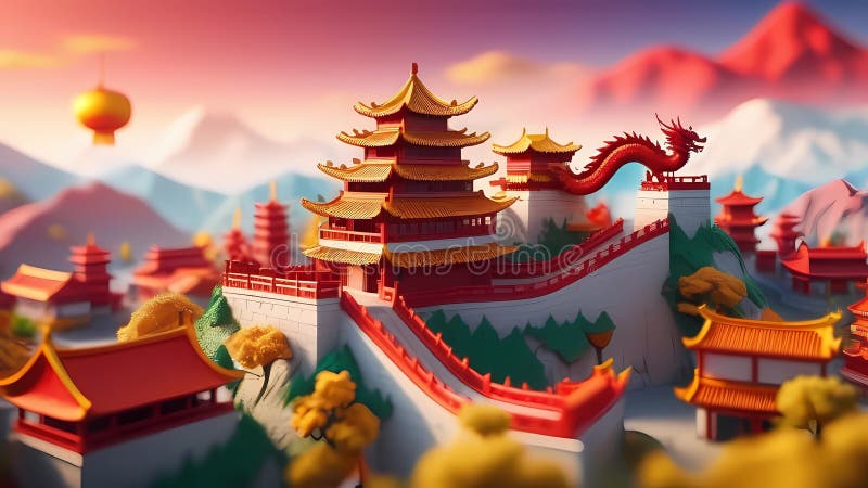 Miniature of a Chinese Traditional Village with Tilt Shift Effect ...