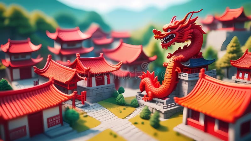 Miniature of a Chinese Traditional Village with Tilt Shift Effect ...