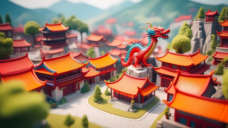 Miniature of a Chinese Traditional Village with Tilt Shift Effect ...